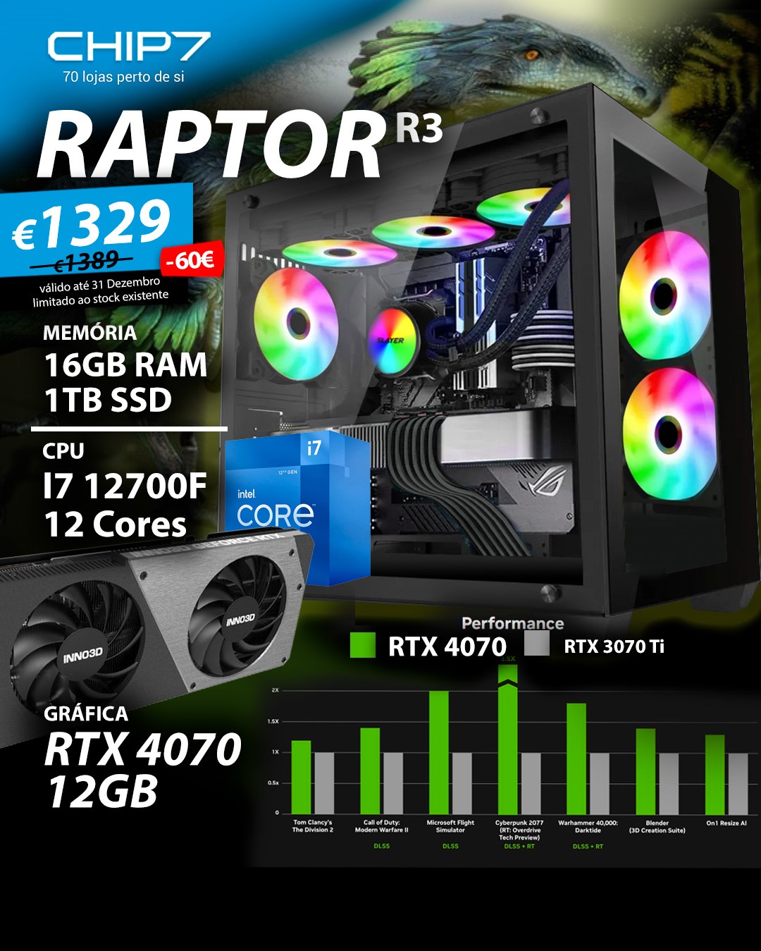 COMPUTADOR GAMING - I7 12700F / RTX 4070 12GB / 16GB RAM / 1TB SSD ...