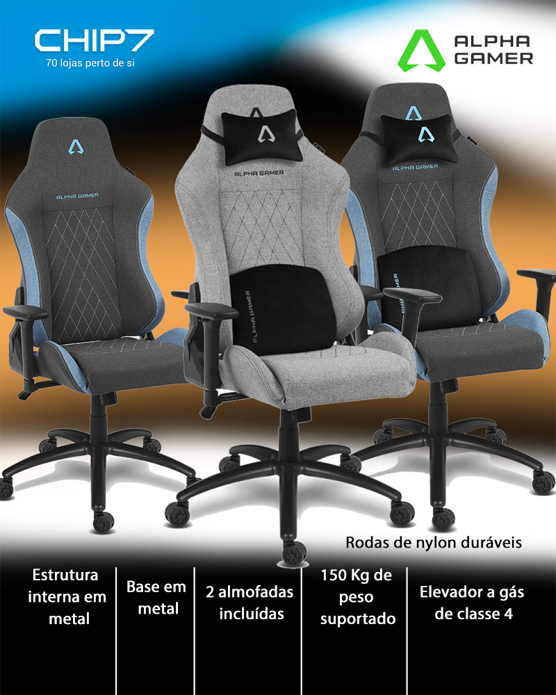 Cadeira Gaming Alpha Gamer Gaia Light Grey Fabric | CHIP7