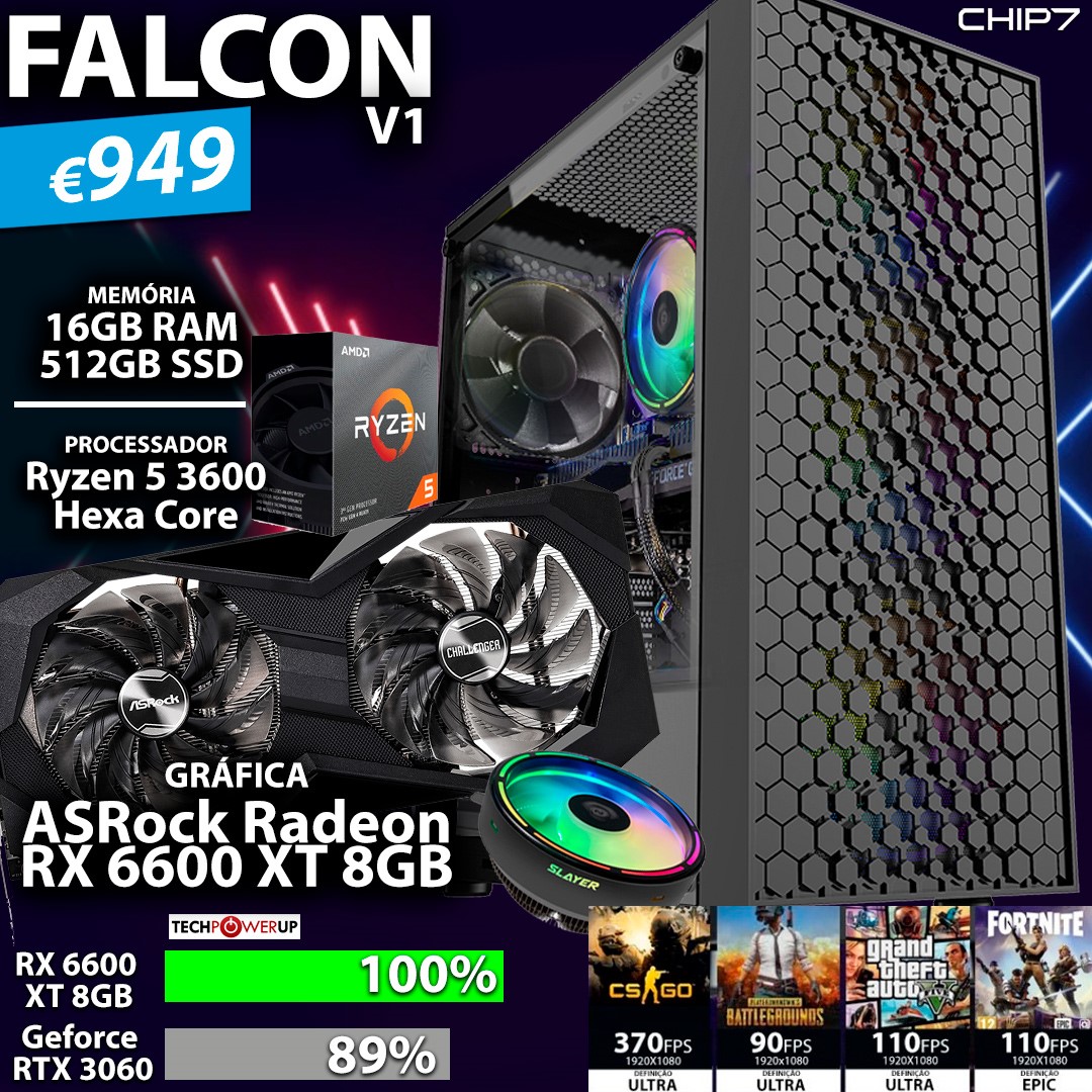 CHIP7 FALCON V1 / AMD Ryzen 5 3600 HEXA CORE / AMD RX 6600 XT 8GB ...