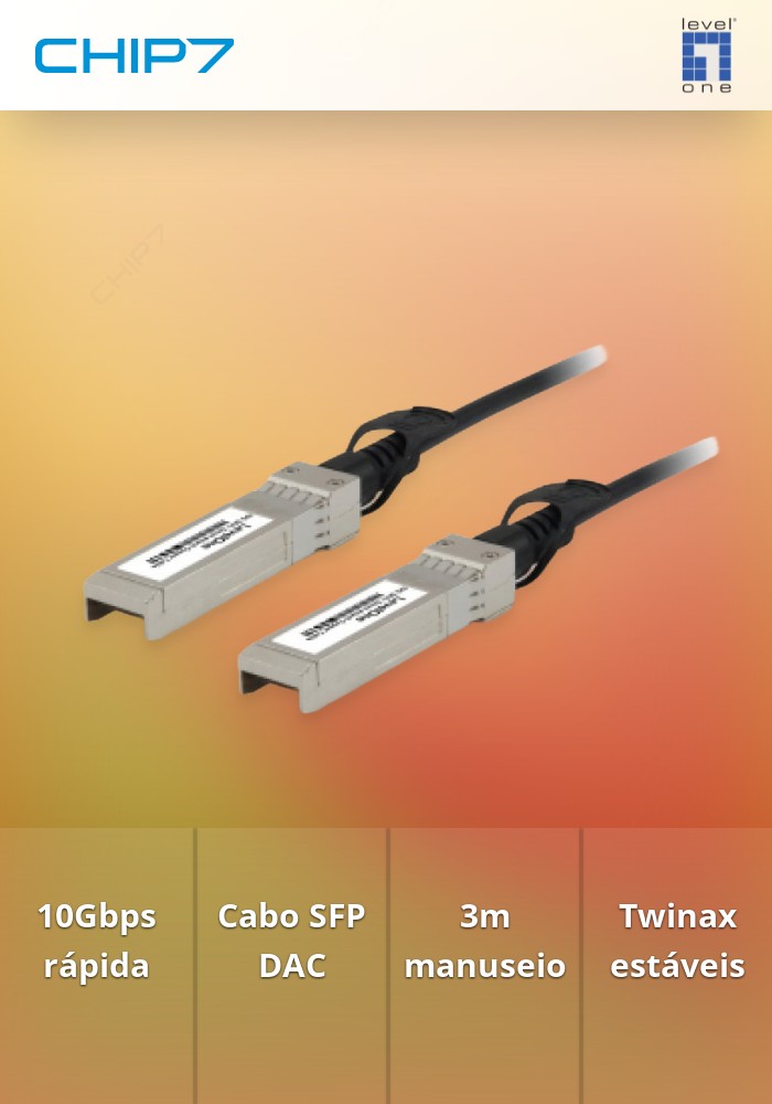 Cabo 10Gbps SFP Direct Adaptador cobre 3m: Twinax - DAC-0103 | CHIP7