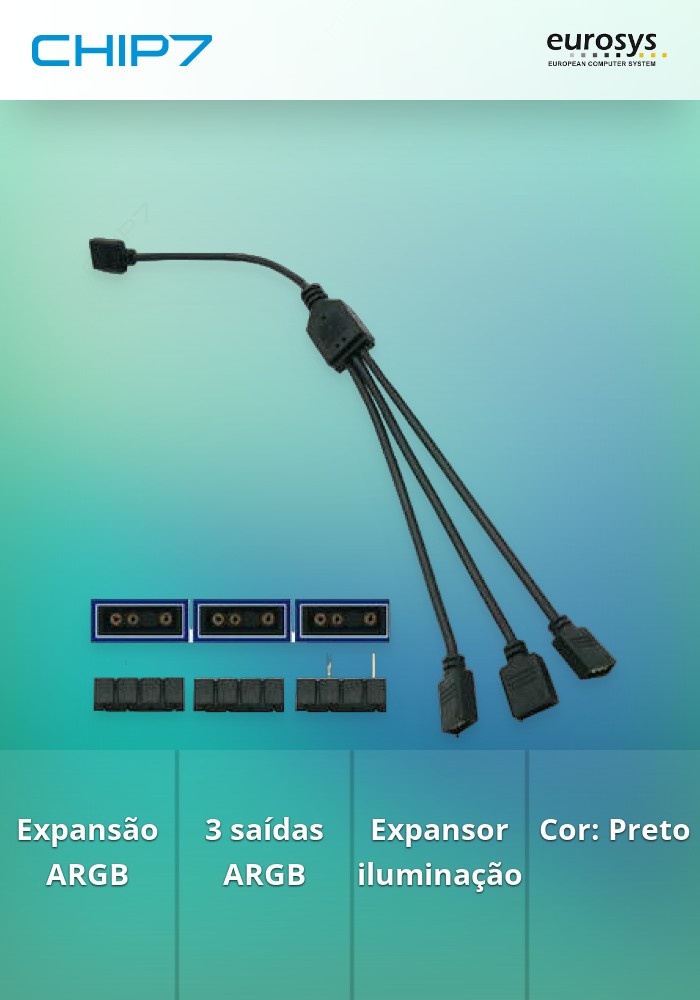 CABO SPLITTER ARGB LED 3PINOS 5V(F)>3X 3P 5V(F/M) PRETO 3P 30CM | CHIP7