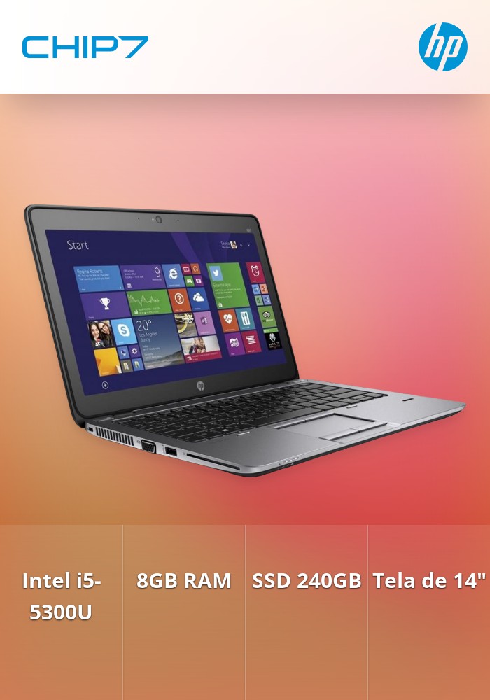 Portátil Recondicionado HP EliteBook 840 G2 i5-5300U 8Gb 240Gb SSD 14" AMD R7 M260X W8Pro COA ...